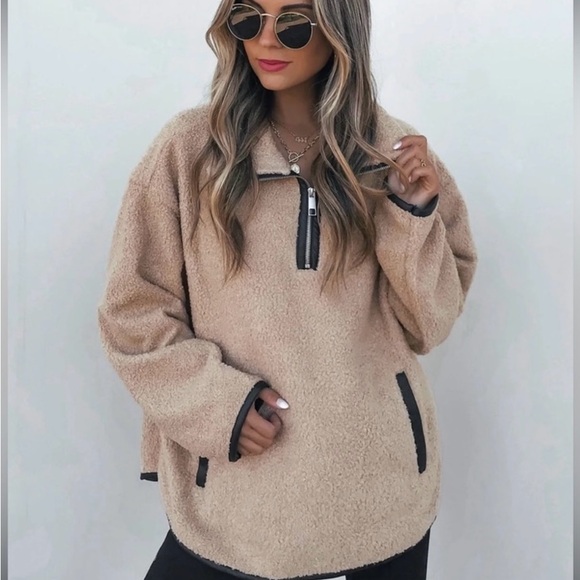 Jackets & Coats | Tan Teddy Jacket With Cozy Oversized Fit | Poshmark